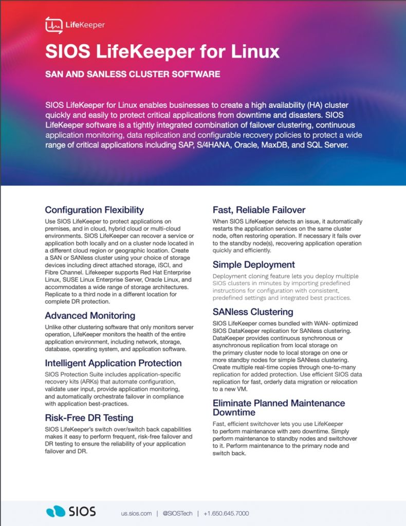 LifeKeeper for Linux Product Brief | SIOS